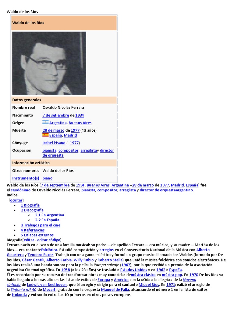 Waldo de Los Ríos - Wiki | PDF | Entretenimiento (general) | Musica Jazz