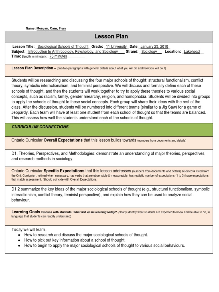Educ4225-Educ4242 Sociology Lesson Plan | PDF | Sociology | Educational ...