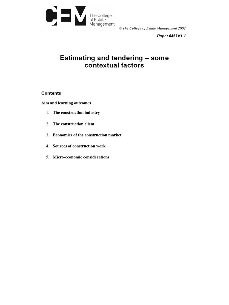 p0467v1-1 Estimation and Tendering - Some Contextual Factors | PDF ...