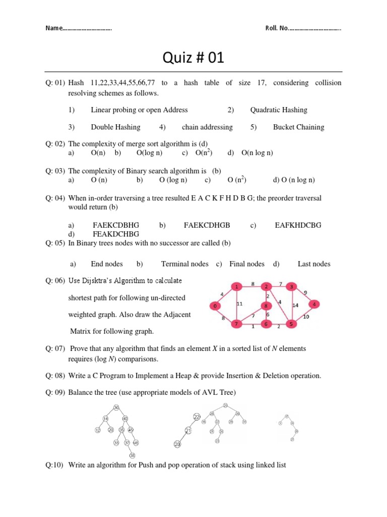Quiz # 01: Name . Roll. No. . | PDF