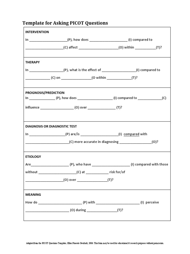 1e PICOT Questions Template | PDF | Medical Diagnosis | Influenza