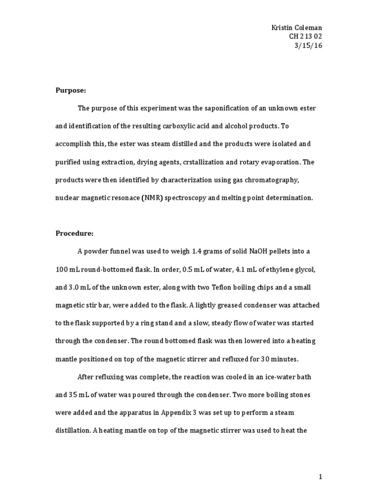 Saponification of Ester Report | PDF | Alcohol | Ester