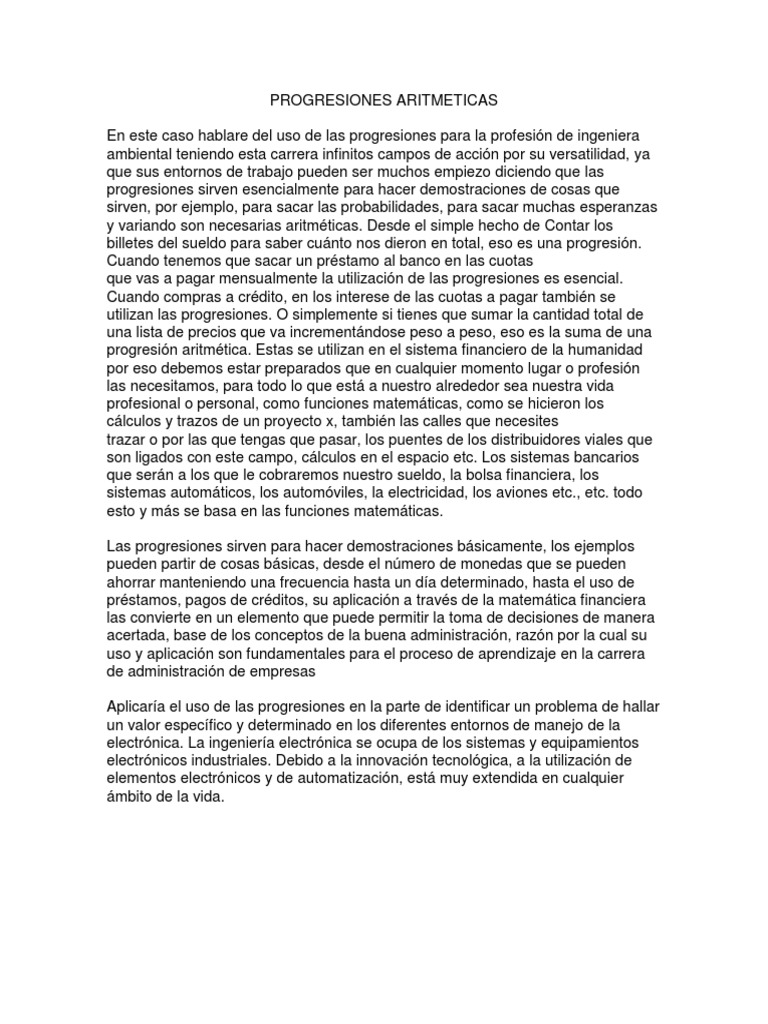 Ensayo - Progresiones Aritmeticas | PDF | Bancos | Enseñanza de matemática