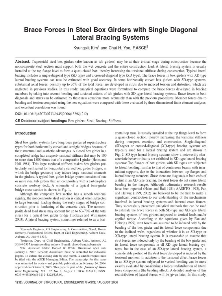 Brace Forces in Steel Box Girders With Single Diagonal Lateral Bracing ...