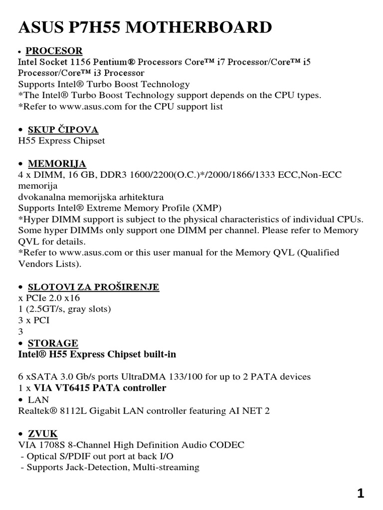 Asus p7h55 Motherboard | PDF | Central Processing Unit | Bios