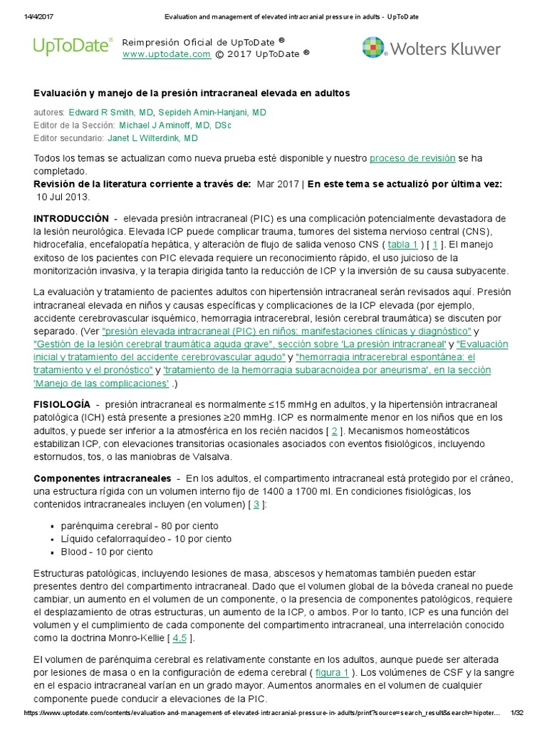 Evaluation and Management of Elevated Intracranial Pressure in Adults ...