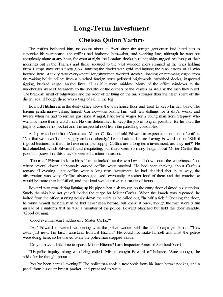 Chelsea Quinn Yarbro - Long-Term Investment PDF | Download Free PDF ...