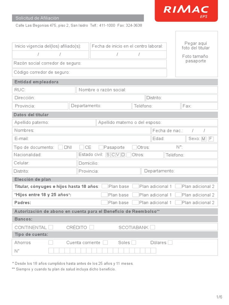 FORMATO DE RIMAC PARA EPS | Privacidad de la información | Especialidades Medicas
