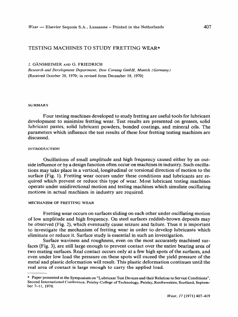 Testing Machines To Study Fretting Wear | PDF | Bearing (Mechanical) | Wear