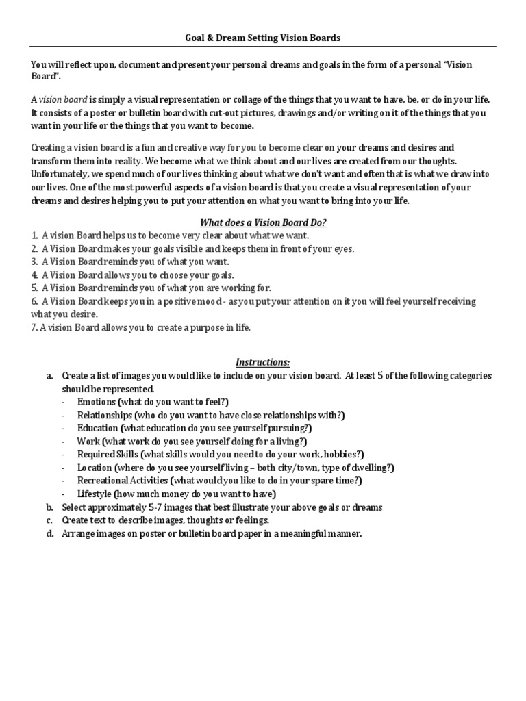 Vision Boards Rubric | Download Free PDF | Collage | Dream