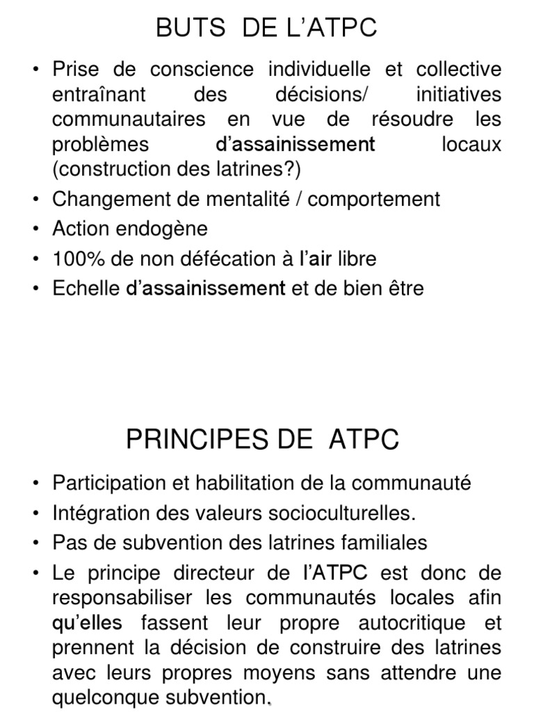 Approche ATPC : Assainissement communautaire efficace | PDF | Latrines ...