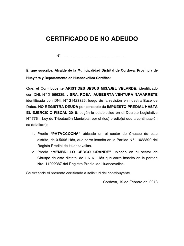 Certificado de No Adeudo | PDF