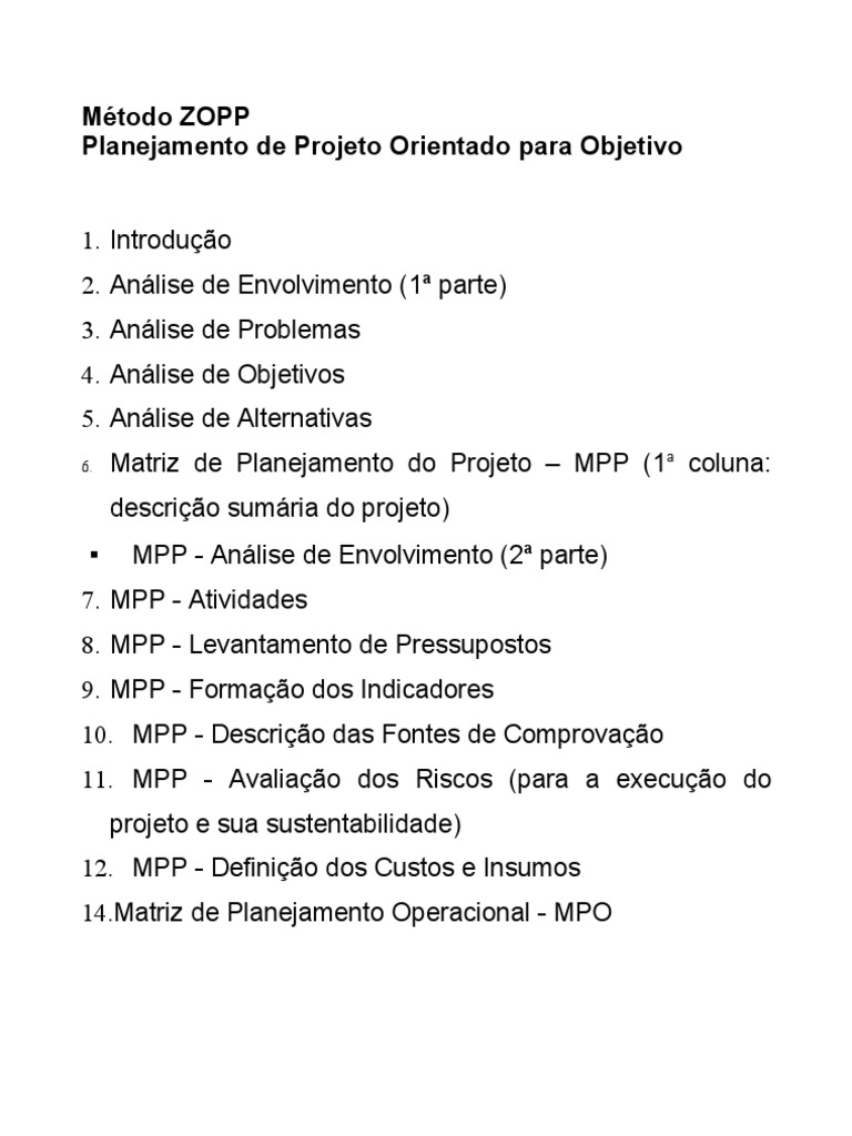 Método ZOPP | PDF | Planejamento | Teoria do Apego