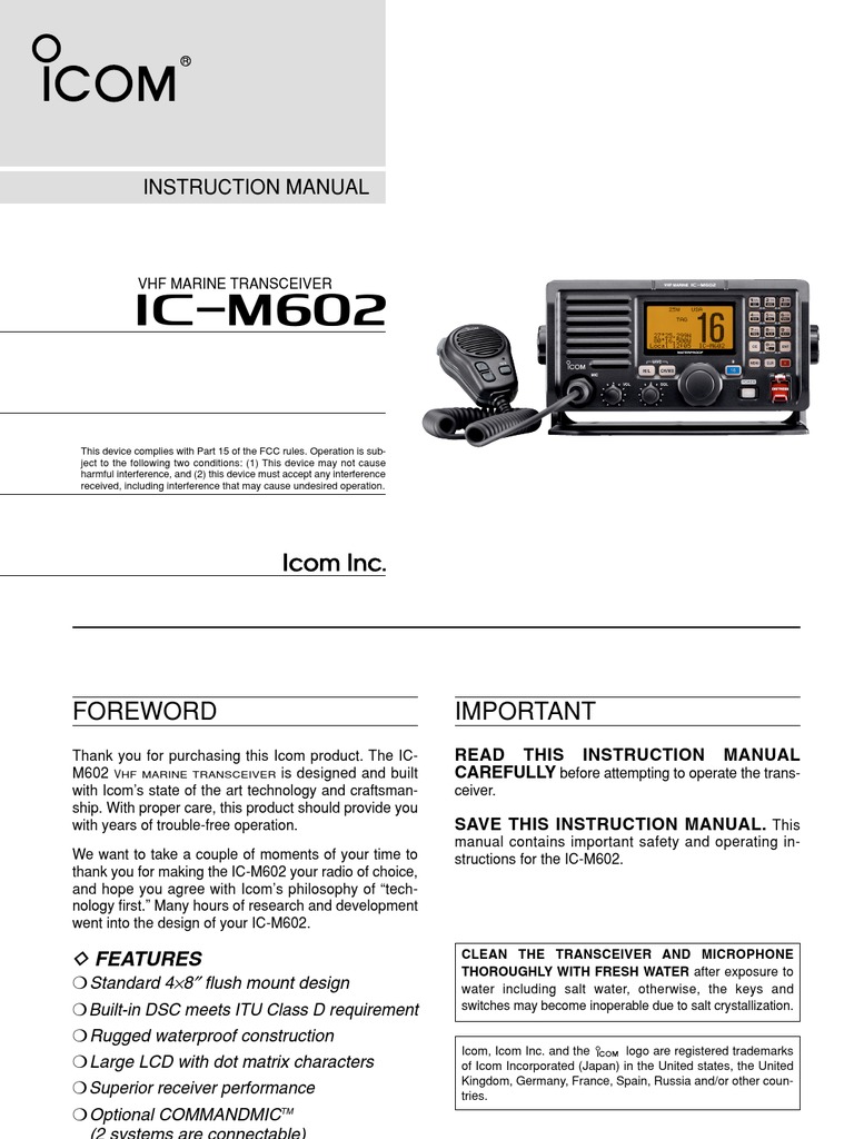 Icom IC-M602 Instruction Manual | Download Free PDF | Radio | Antenna ...