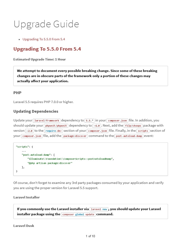 00 Upgrade Guide Laravel The Php Framework For Web Artisans Pdf Method Computer