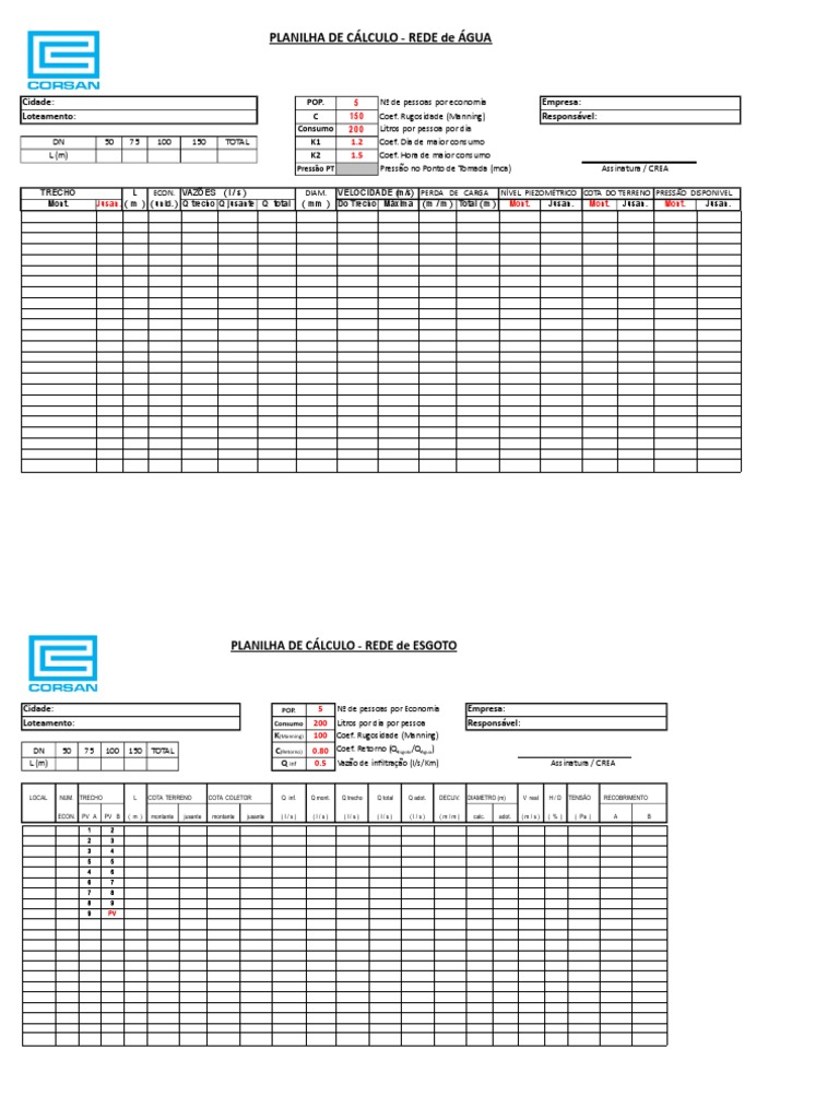 Anexo F Planilhas de Dimensionamento | PDF