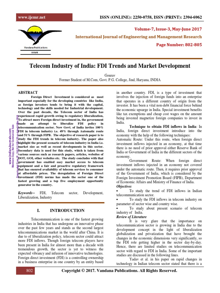 Telecom Industry of India & FDI 2017 | PDF | Foreign Direct Investment ...