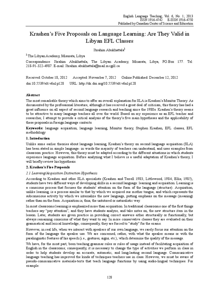 Krashen - SLA Theories PDF | PDF | Language Acquisition | Second ...