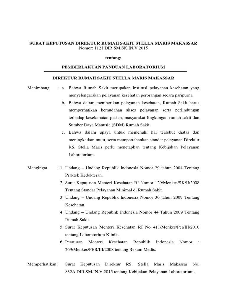 Sk. Pemberlakuan Panduan Laboratorium | PDF