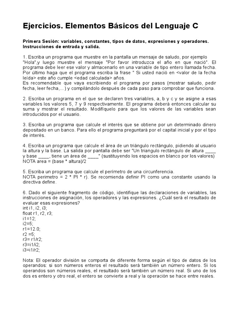 Elementos Básicos en El Lenguaje de Programación C | PDF | Programa de ...