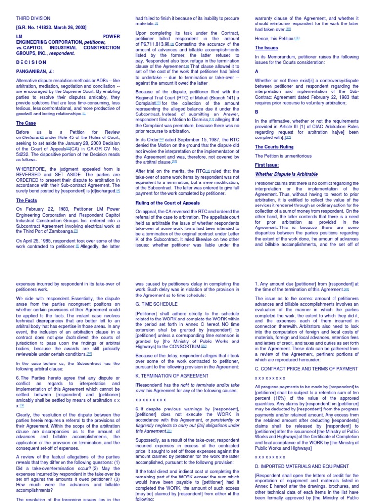 LM Power Engineering Corp Vs Capitol (2006) | PDF | Arbitration ...