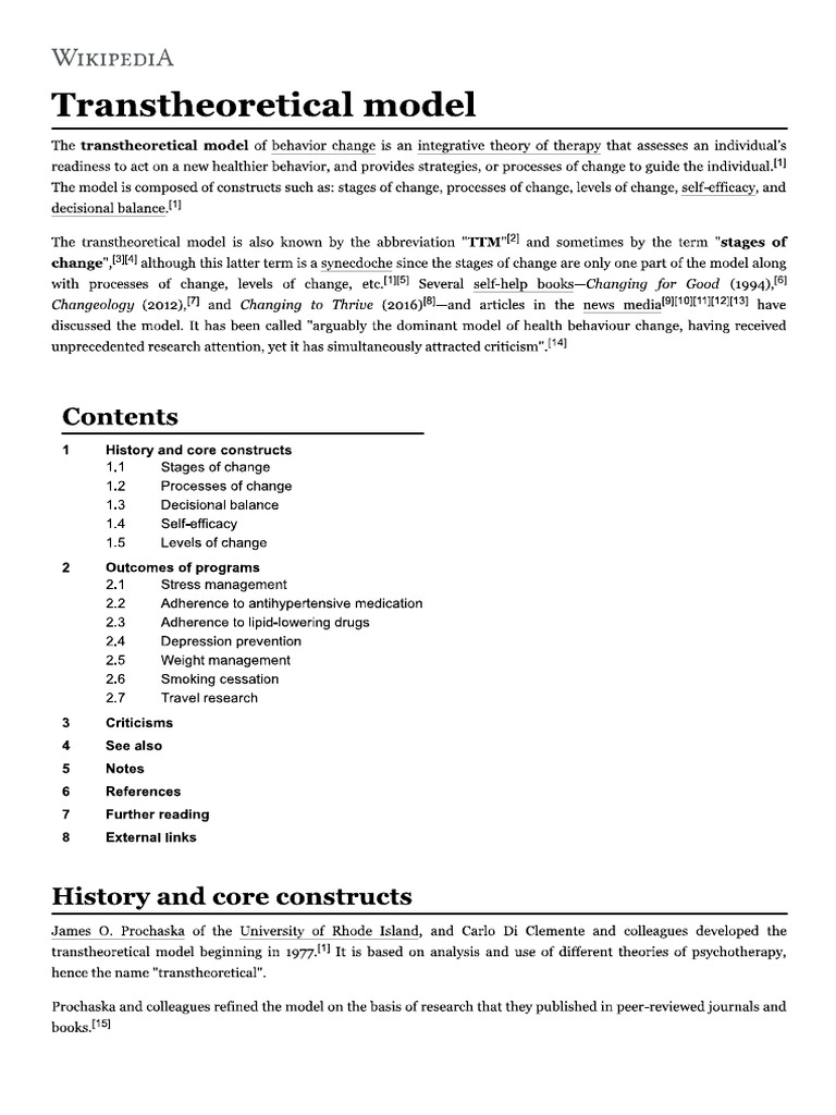 Transtheoretical Model - Wikipedia | PDF