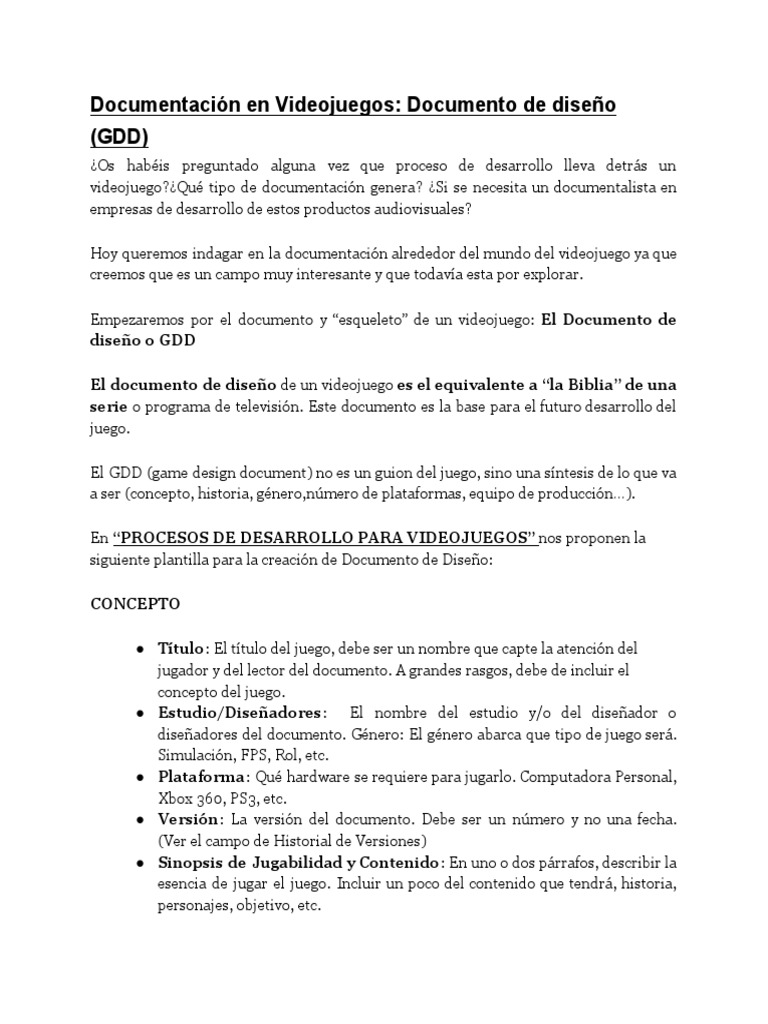 Game Design Document Template | Descargar gratis PDF | Videojuegos | Imagen