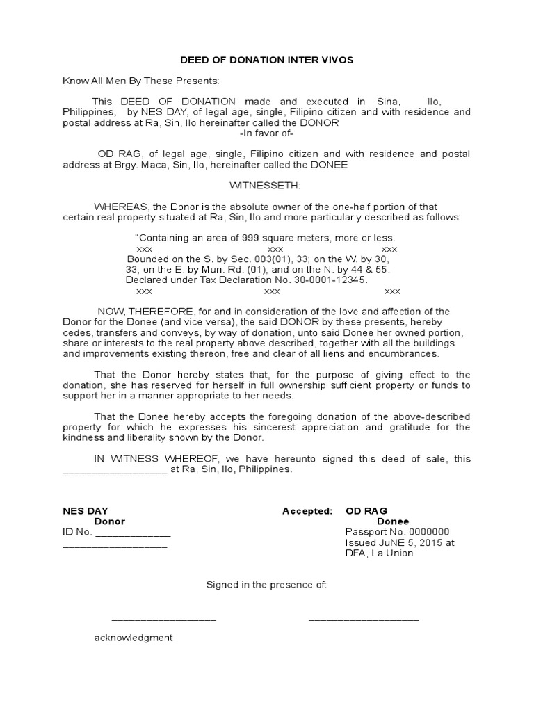 Deed of Donation Inter Vivos Upload | PDF | Deed | Law And Economics
