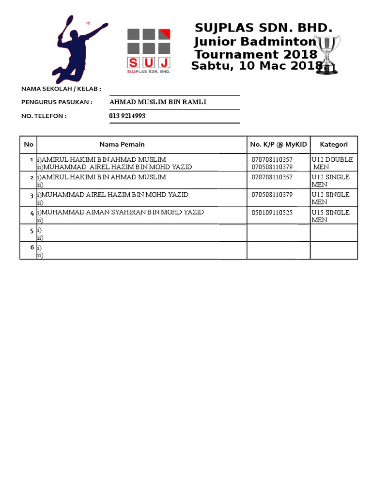 Borang Perlawanan Badminton | PDF