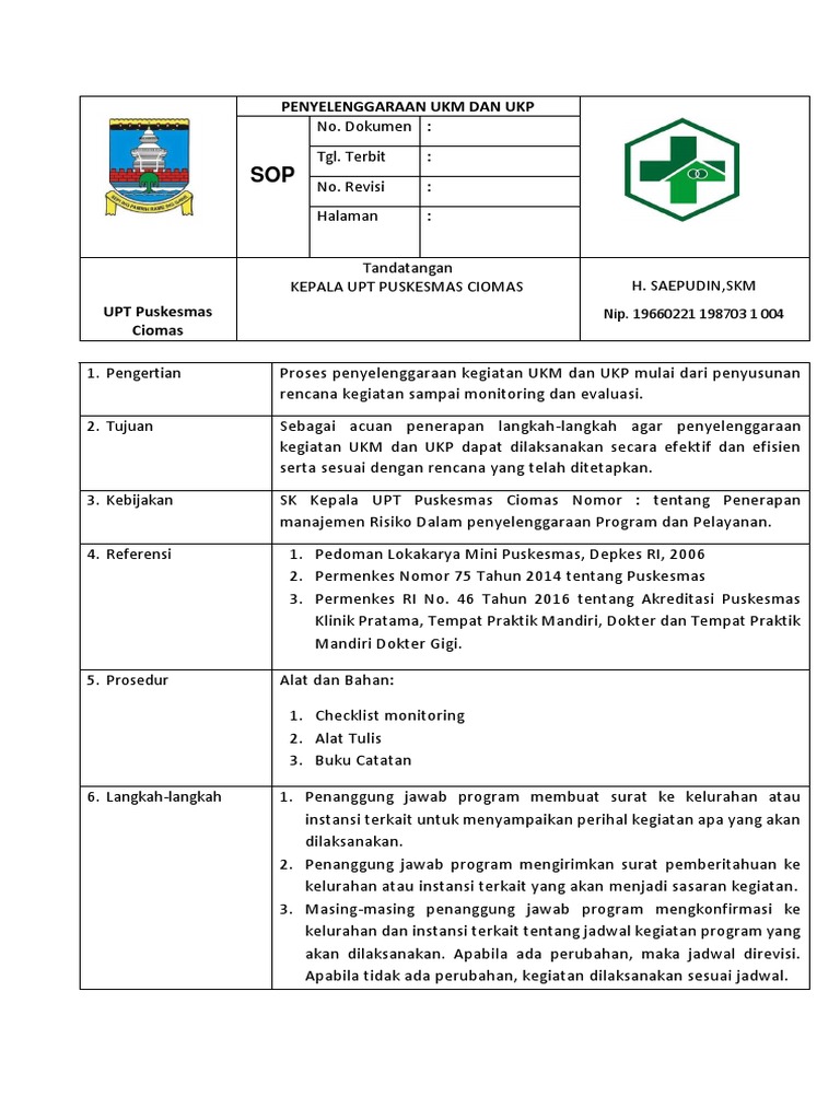 Sop Penyelenggaraan Ukm Dan Ukp | PDF