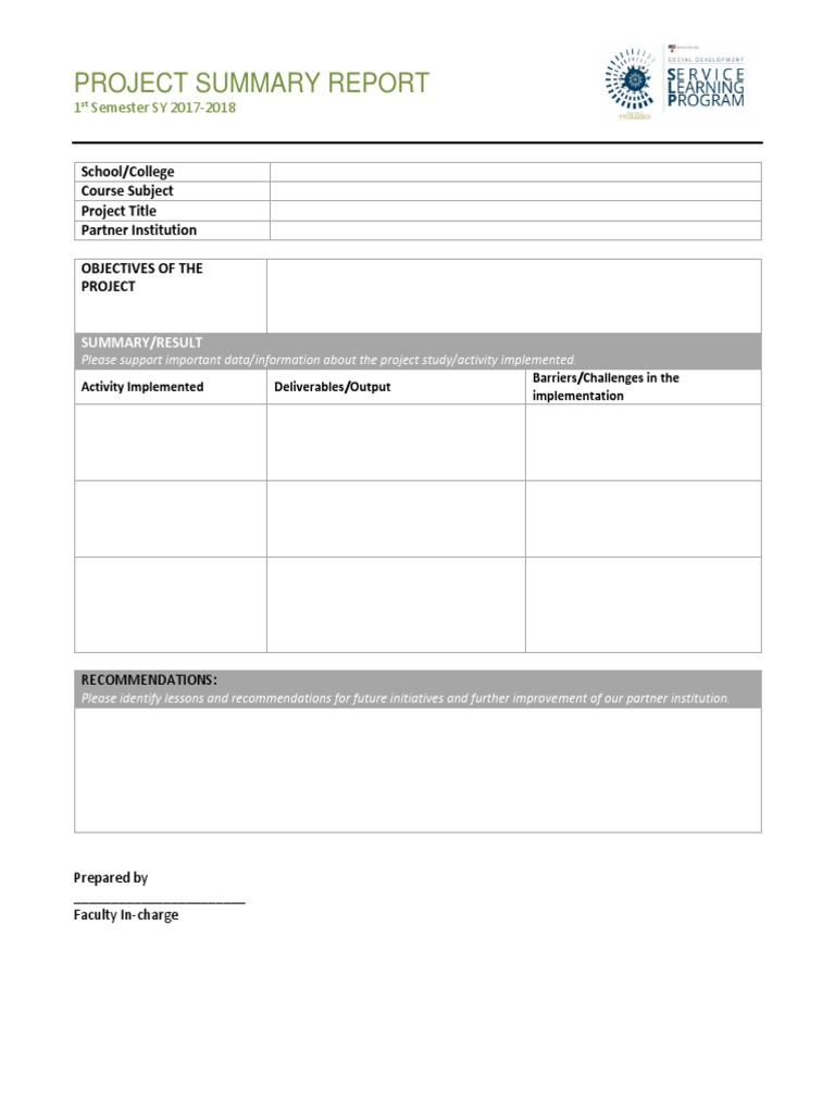 SLP PROJECT Summary Template | PDF