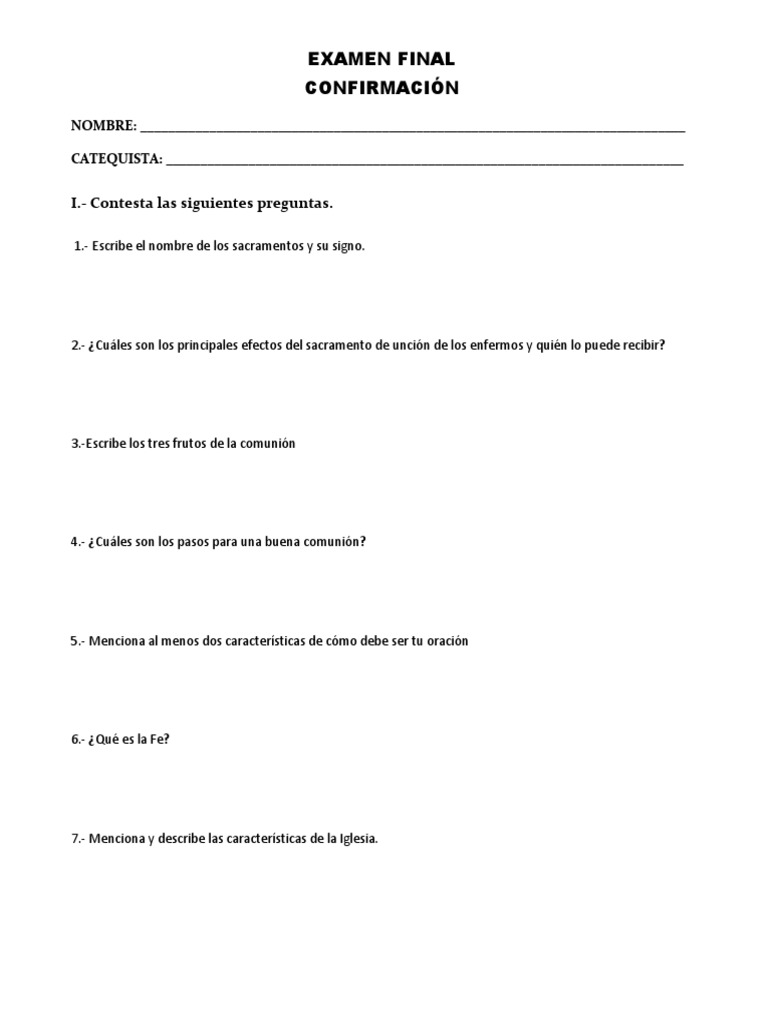 EXAMEN FINAL Confirmacion | PDF