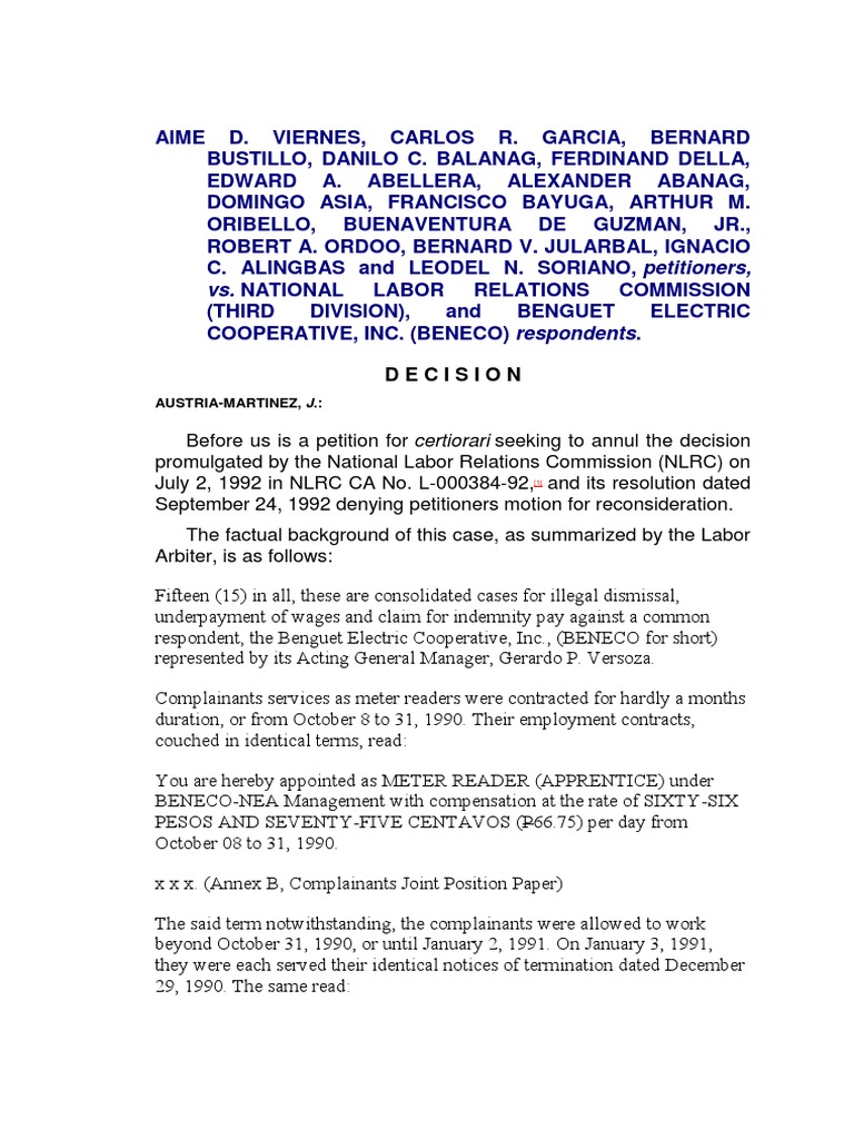 Viernes Et Al Vs NLRC | PDF | Employment | Labour Law