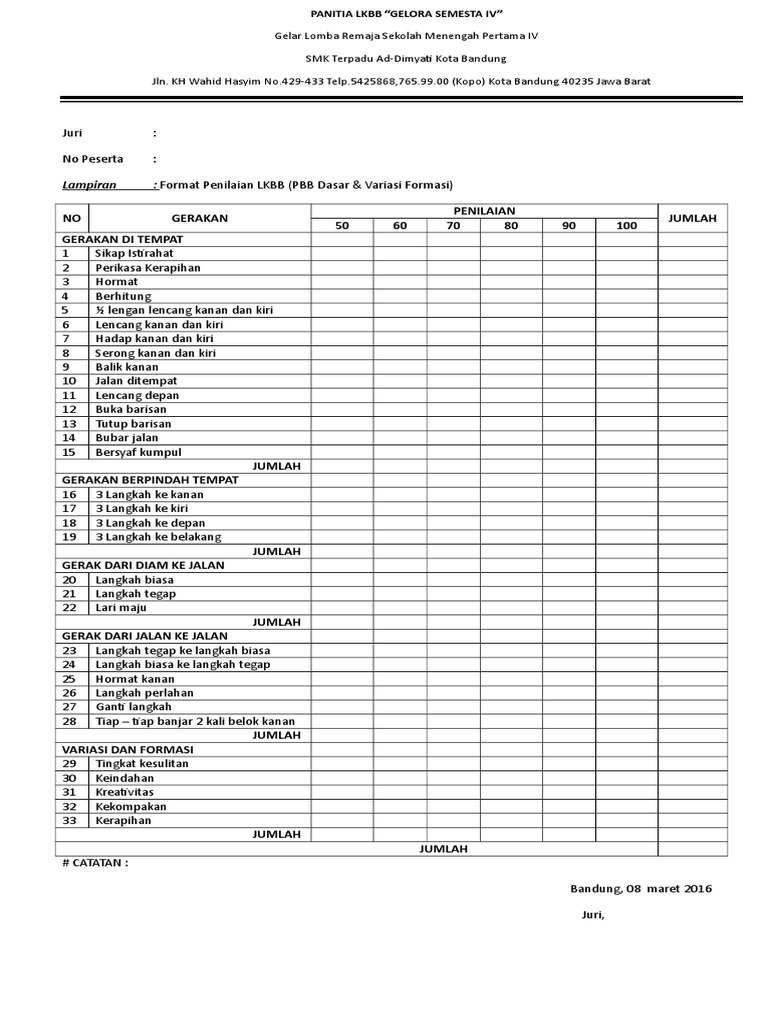 Contoh Formulir Penilaian LKBB | PDF
