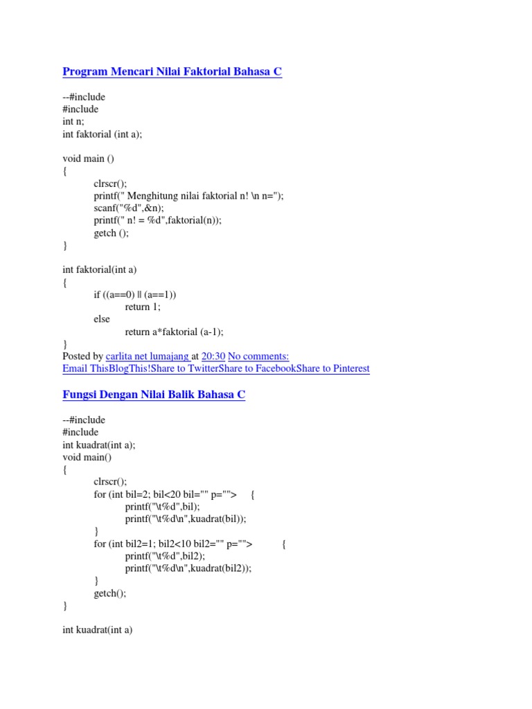 Program Mencari Nilai Faktorial Bahasa C | PDF