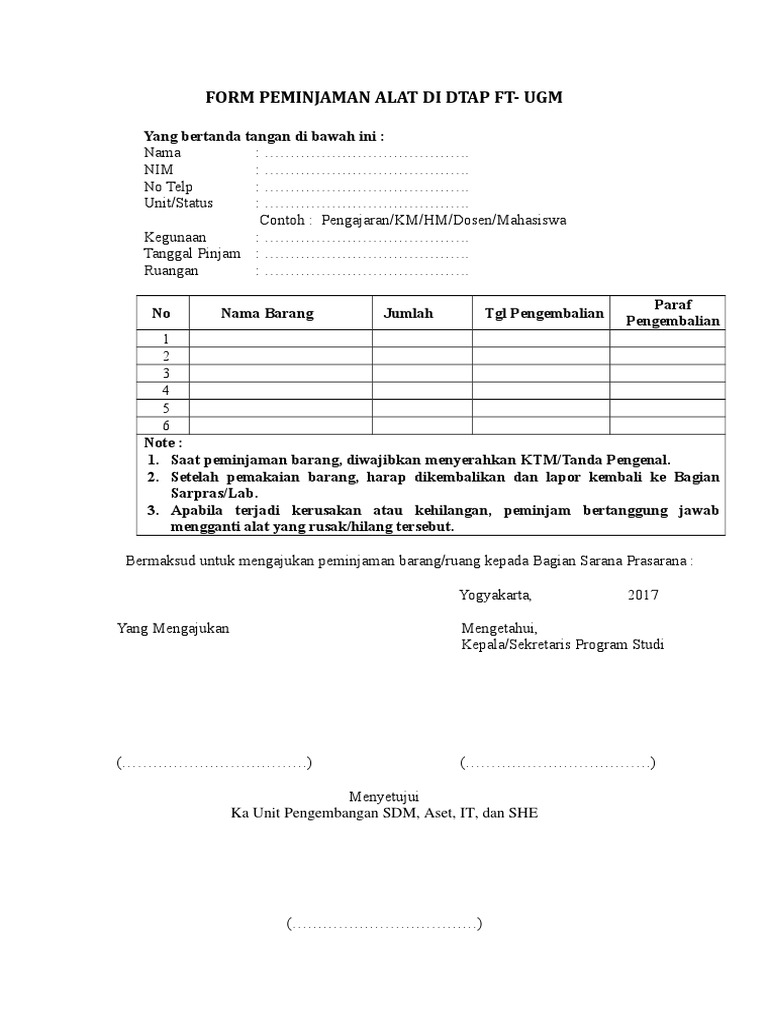 Form Peminjaman Alat dan Ruang UGM | PDF | Game & Aktivitas