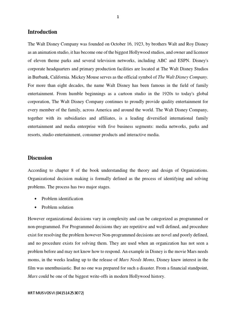 The Walt Disney Company: An Analysis of its Organizational Culture ...