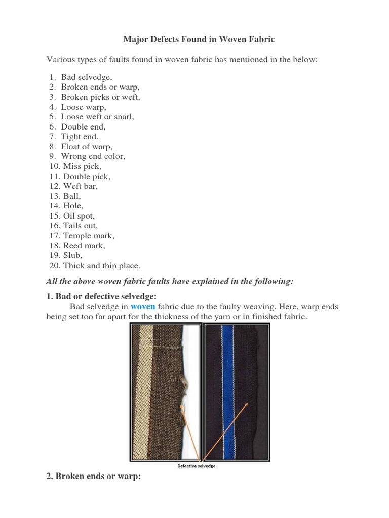Major Woven Fabric Defects Explained | PDF | Weaving | Textiles