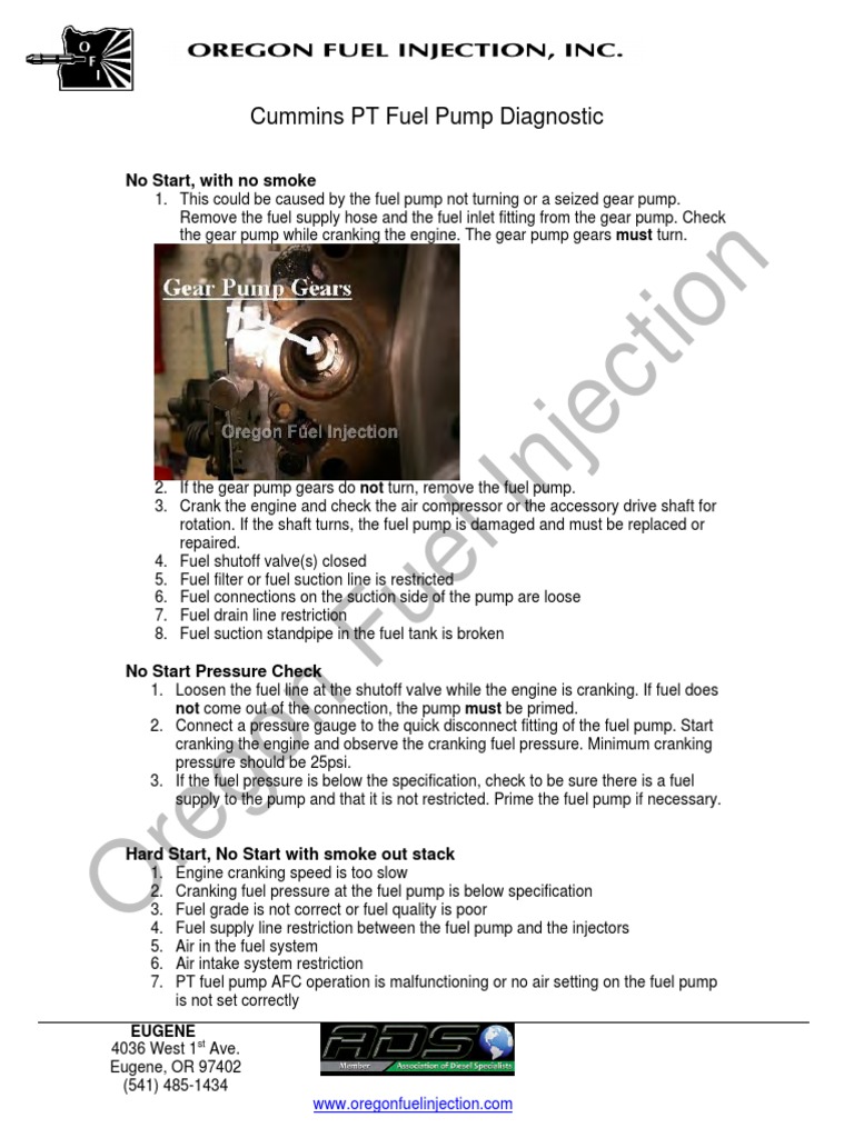 Cummins PT Fuel Pump Troubleshooting Guide | PDF | Fuel Injection ...