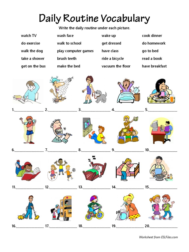 ESLFiles Daily Routine Vocabulary | PDF | Self-Improvement