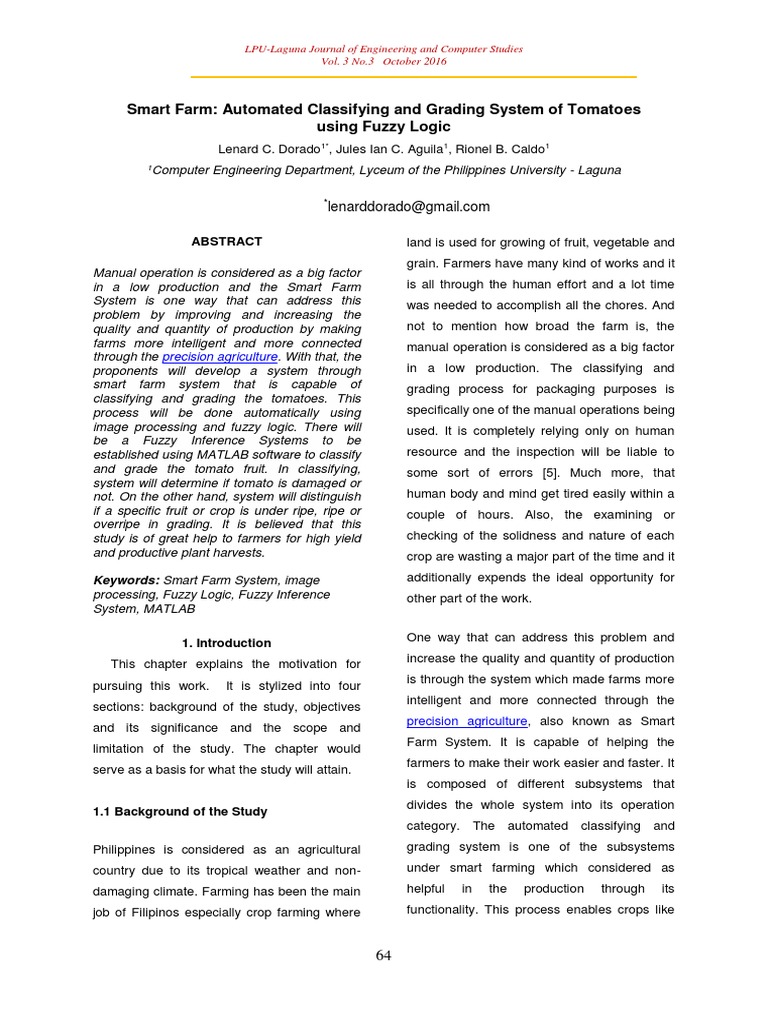 Smart Farm Automated Classifying and Grading System of Tomatoes Using Fuzzy Logic | PDF | Matlab ...