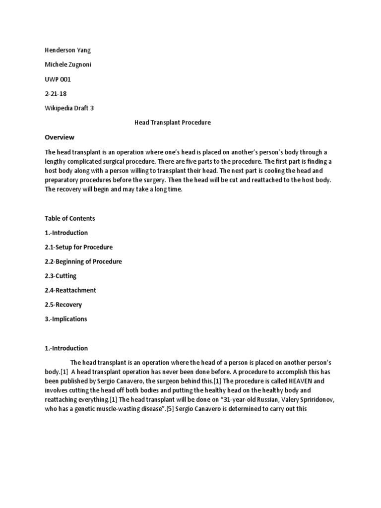 Head Transplant Operation Procedure Final Draft | PDF | Organ ...