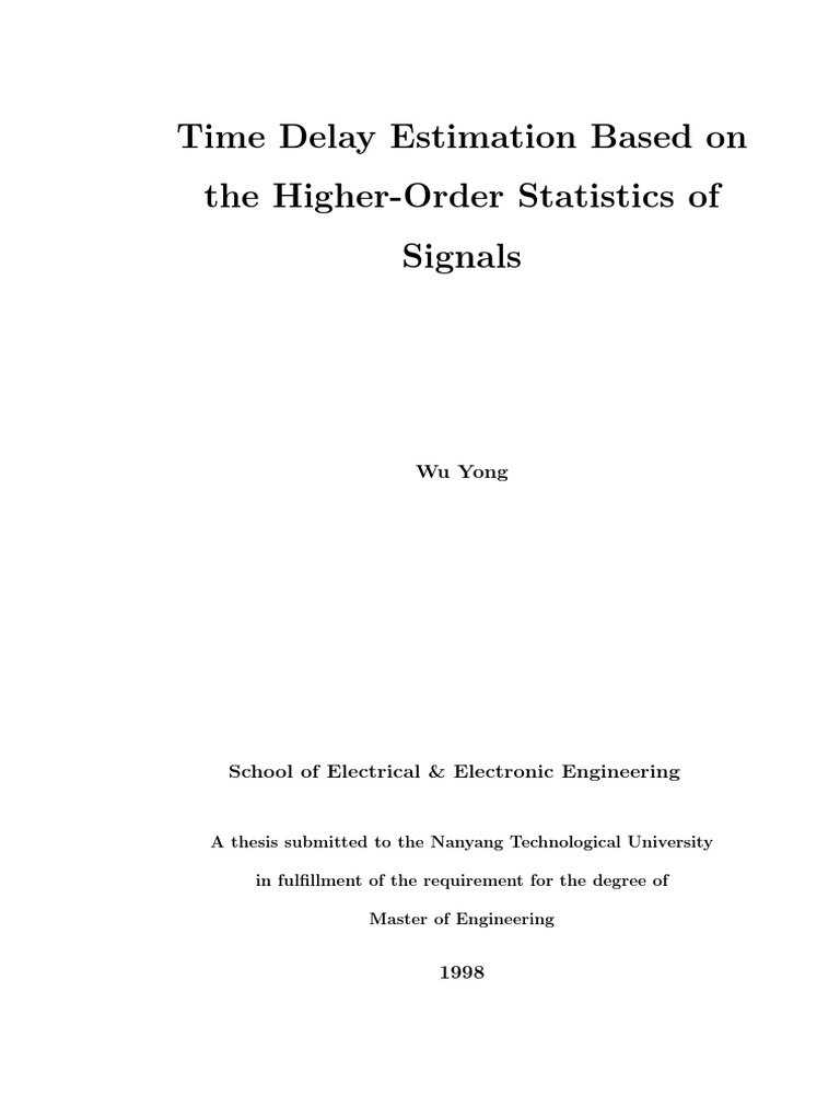 Time Delay Estimation Based On The Higher Order Statistics Of Signals Pdf Spectral Density