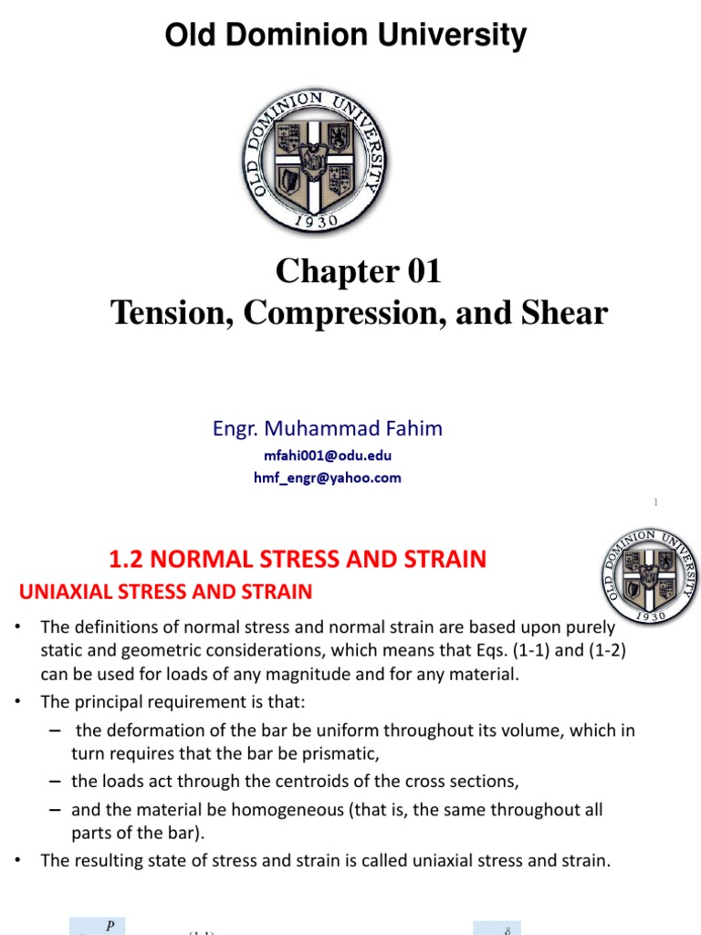 Chap 01-Tension, Compression, and Shear | PDF | Deformation ...