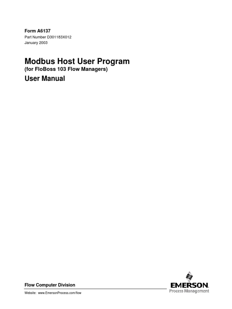 D301183X012 - FloBoss 103 Modbus Host Program User Manual | PDF | Data Type | Data Transmission