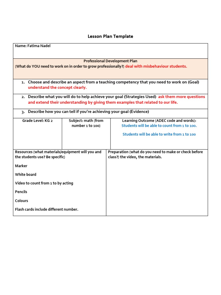 Lesson Plan From 1-100 Number | PDF | Lesson Plan | Education Theory