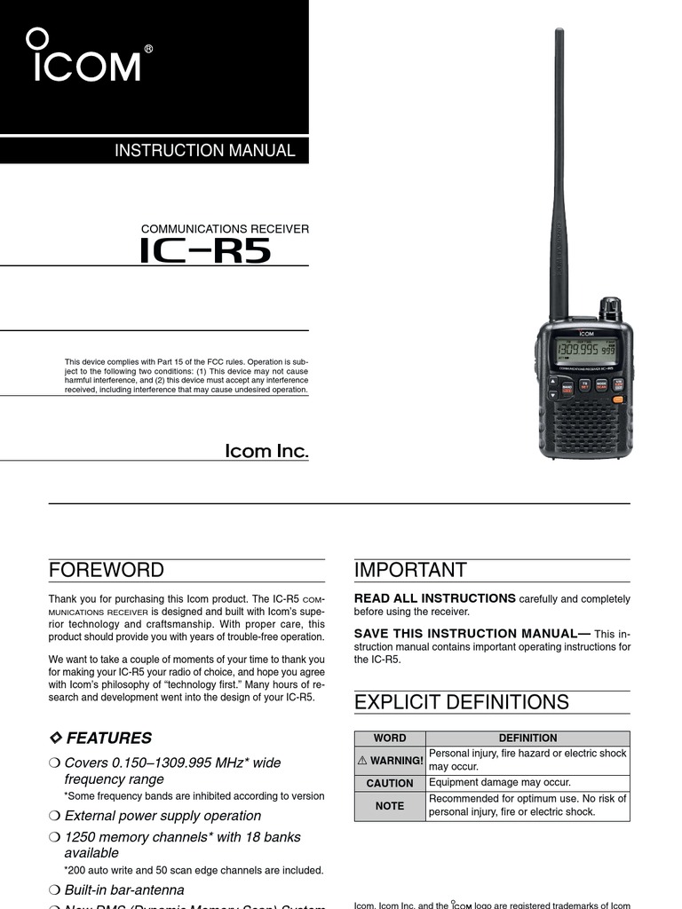 Icom IC-R5 Instruction Manual | Hertz | Radio Technology