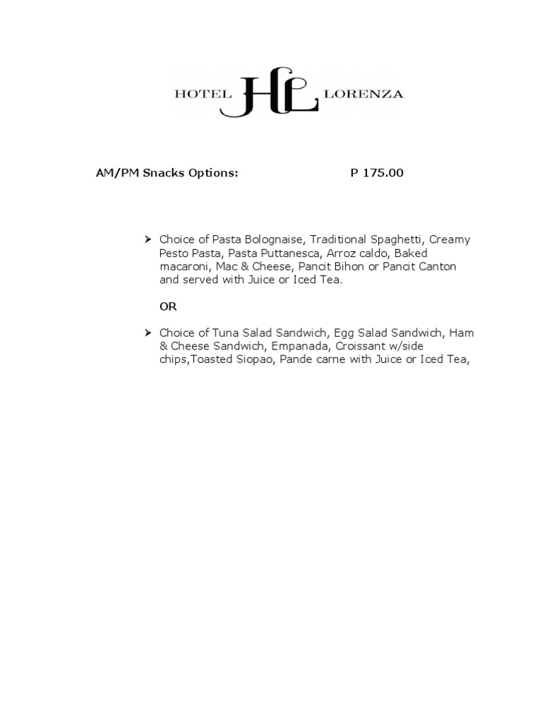 AM/PM Snacks Options: P 175.00 | PDF