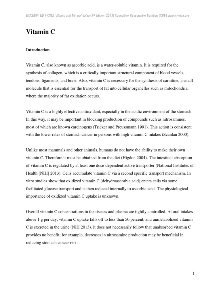 Vitamin C: EXCERPTED FROM: Vitamin and Mineral Safety 3 | PDF | Vitamin ...