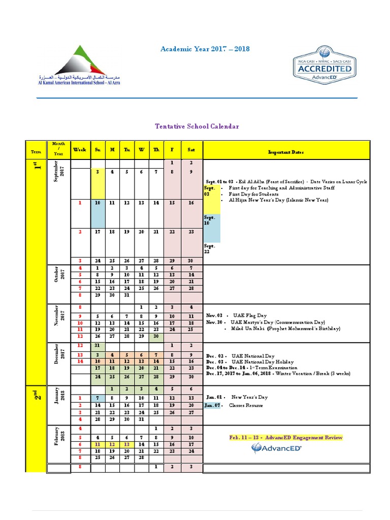 2017-2018 Tentative Calendar | PDF | Academic Term | Traditions